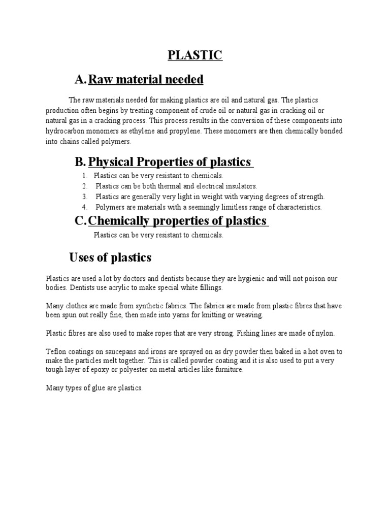 Essential Raw Materials and Properties of Plastics | PDF