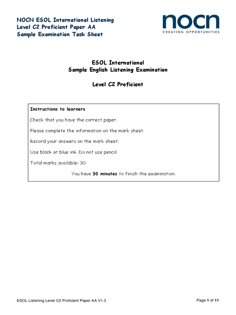 ESOL International Sample English Listening Examination Level C2 ...