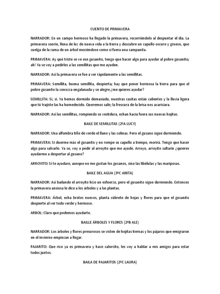 Cuento Infantil: La Primavera y el Gusanito | PDF