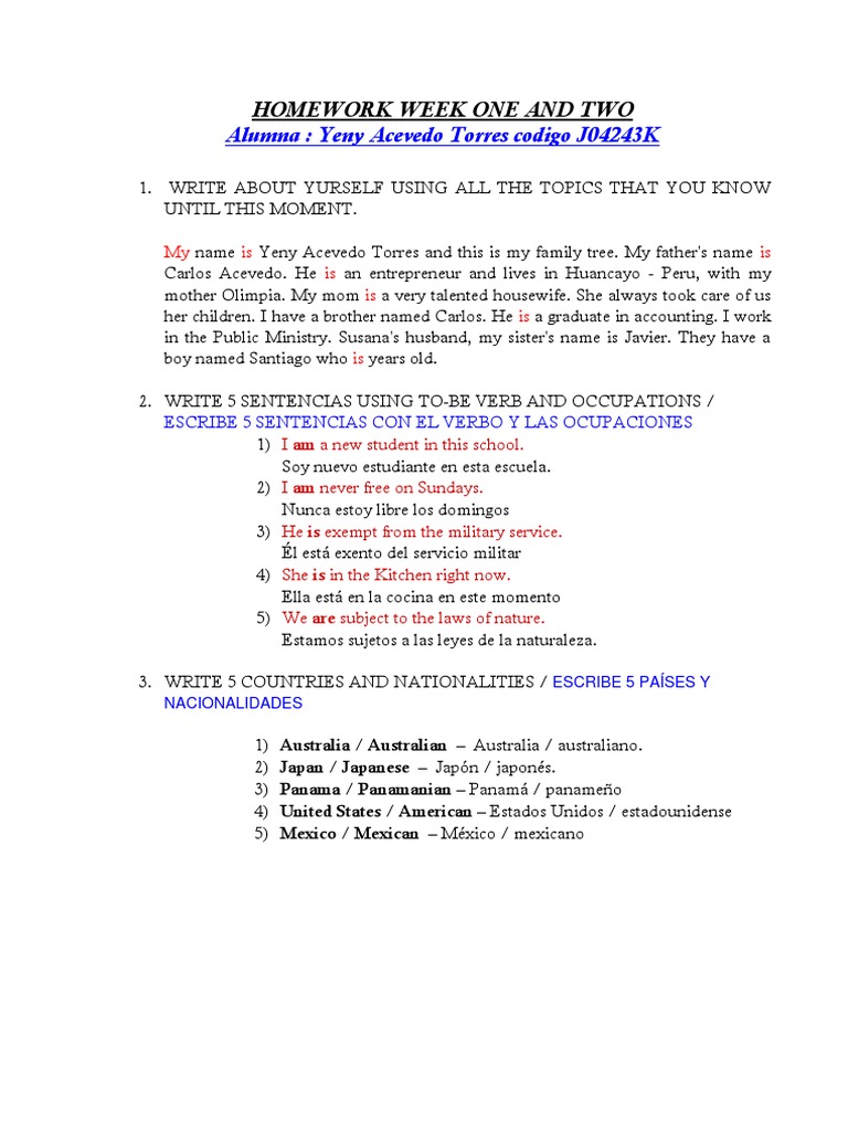 Homework Week One and Two | PDF | Language Arts & Discipline