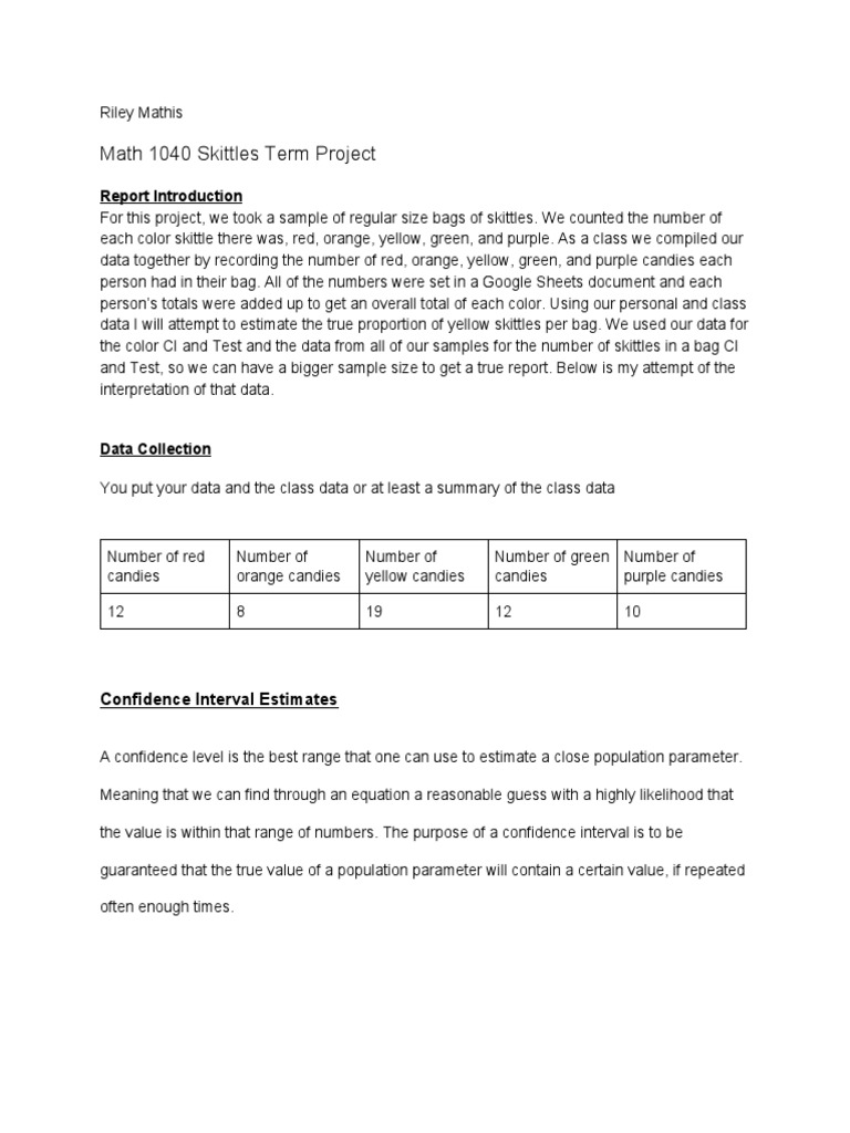 Skittles Project | PDF | Confidence Interval | Statistical Hypothesis ...