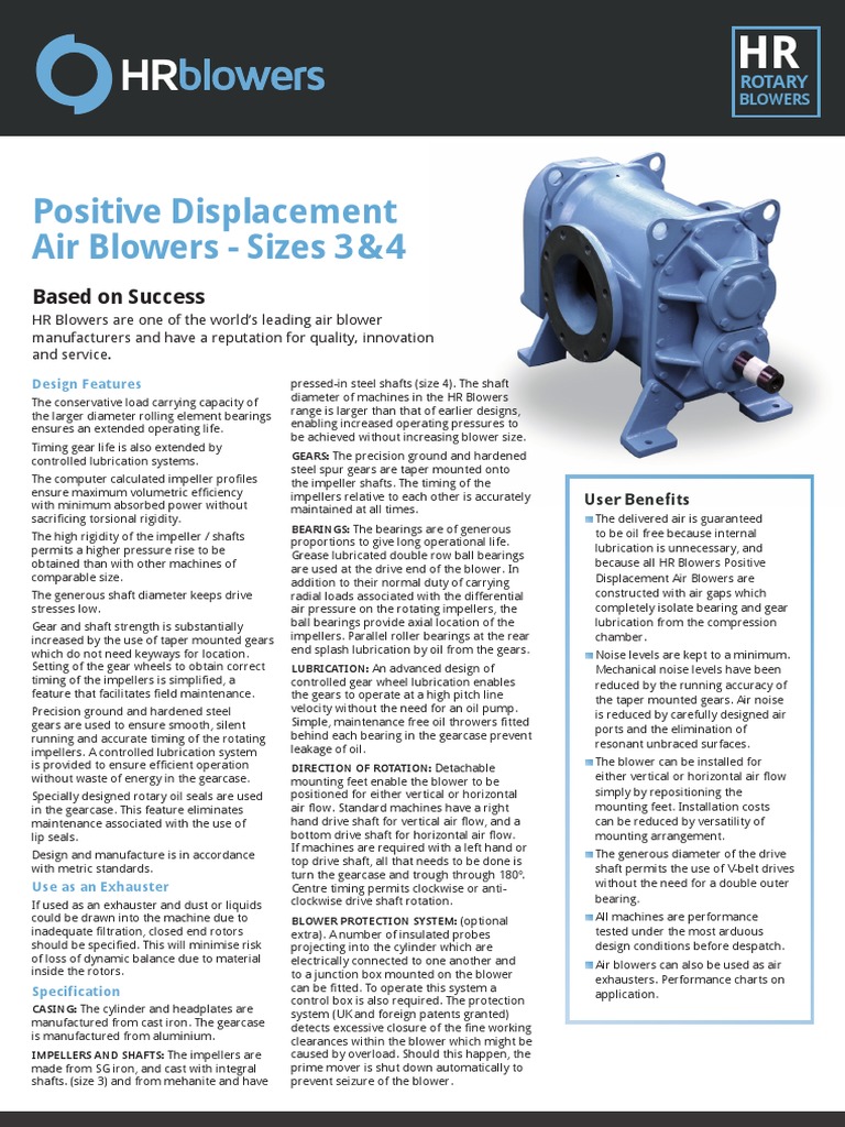 Positive Displacement Air Blowers - Sizes 3& 4: Based On Success | PDF ...