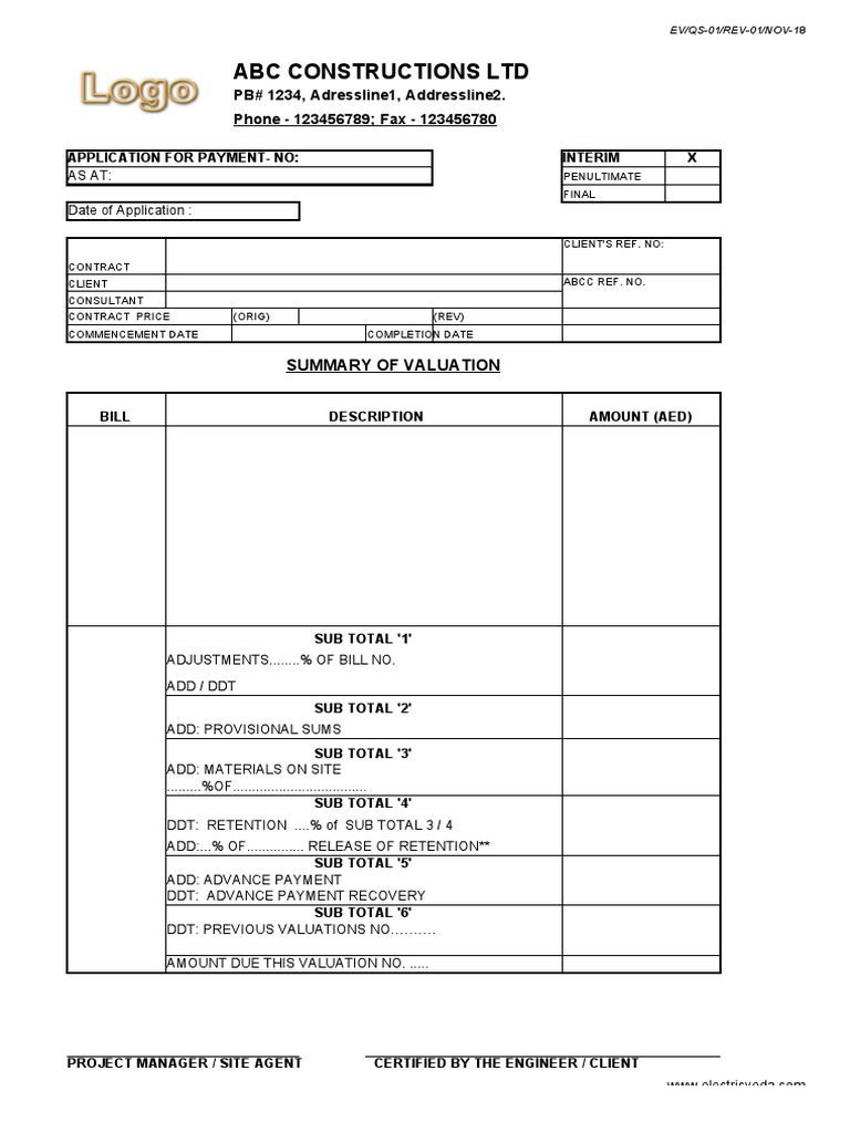 Payment Application Form Construction | PDF