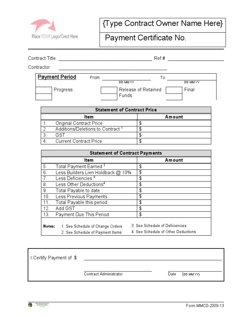Contract Payment Certificate Template | PDF | Business | Law