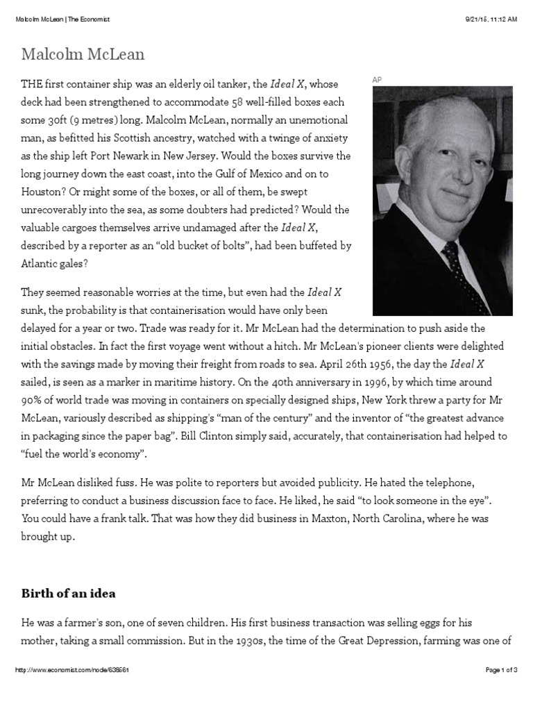 Malcolm McLean - The Economist | Download Free PDF | Containerization ...