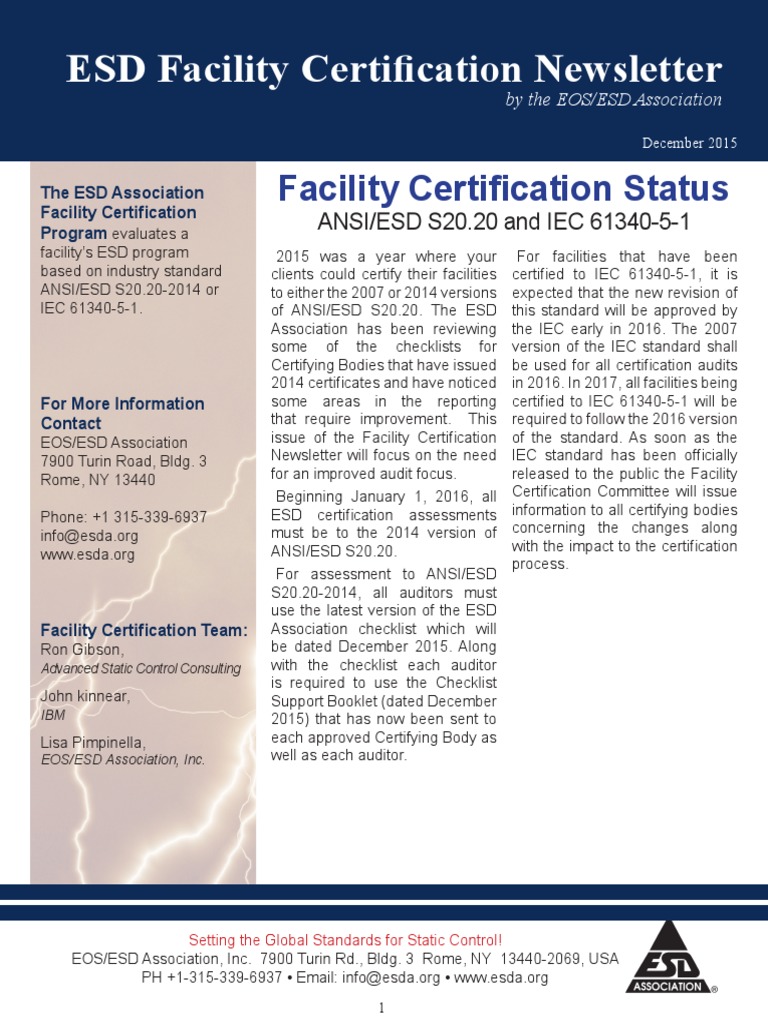 ESD Facility Certification Newsletter | PDF | Electrostatic Discharge ...