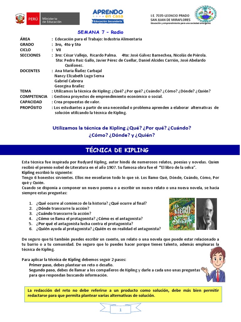 Ept - Vii Ciclo - Técnica de Kipling - Ind - Alim - Sem 7 PDF | PDF ...