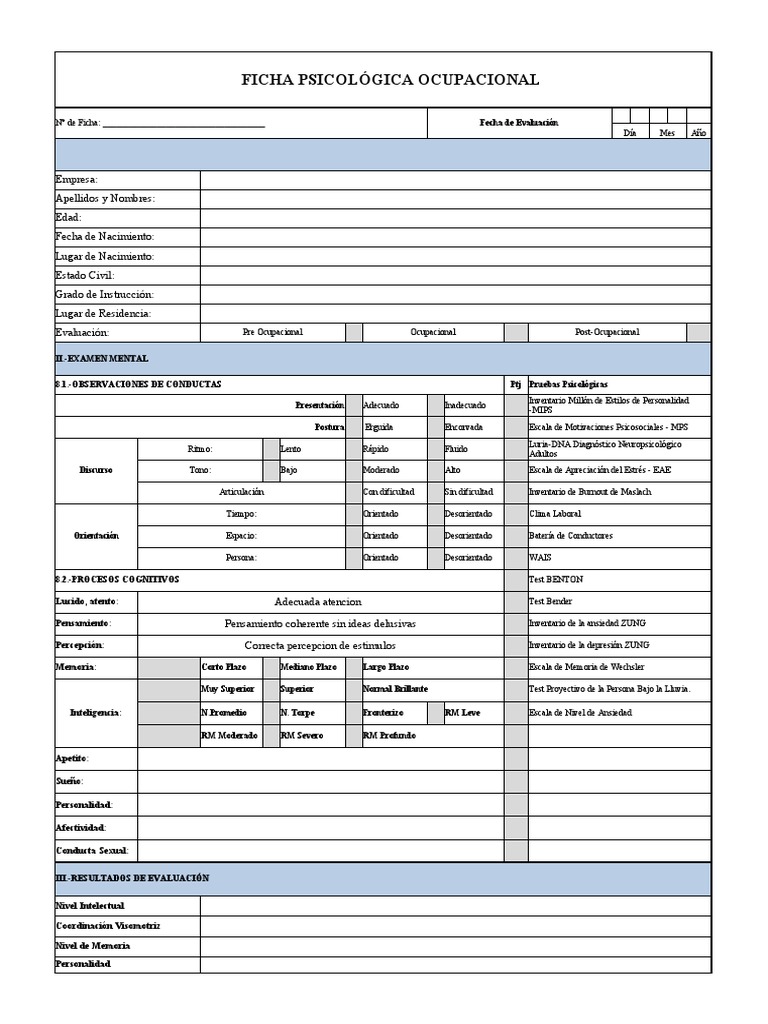 Formato Evaluacion Psicologica MINSA | PDF | Escala de inteligencia para adultos de Wechsler ...