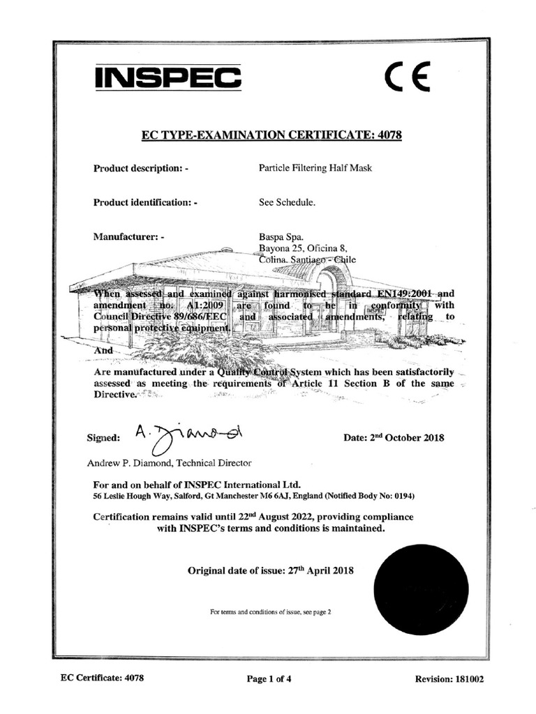 Certificado Inspec Respiradores de Libre Mantenimiento Air PDF | PDF