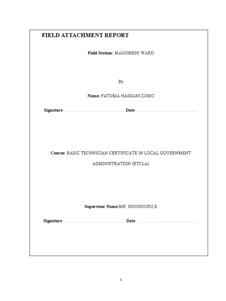 Field Attachment Report: Field Station: MAGOMENI WARD | PDF | Civil ...