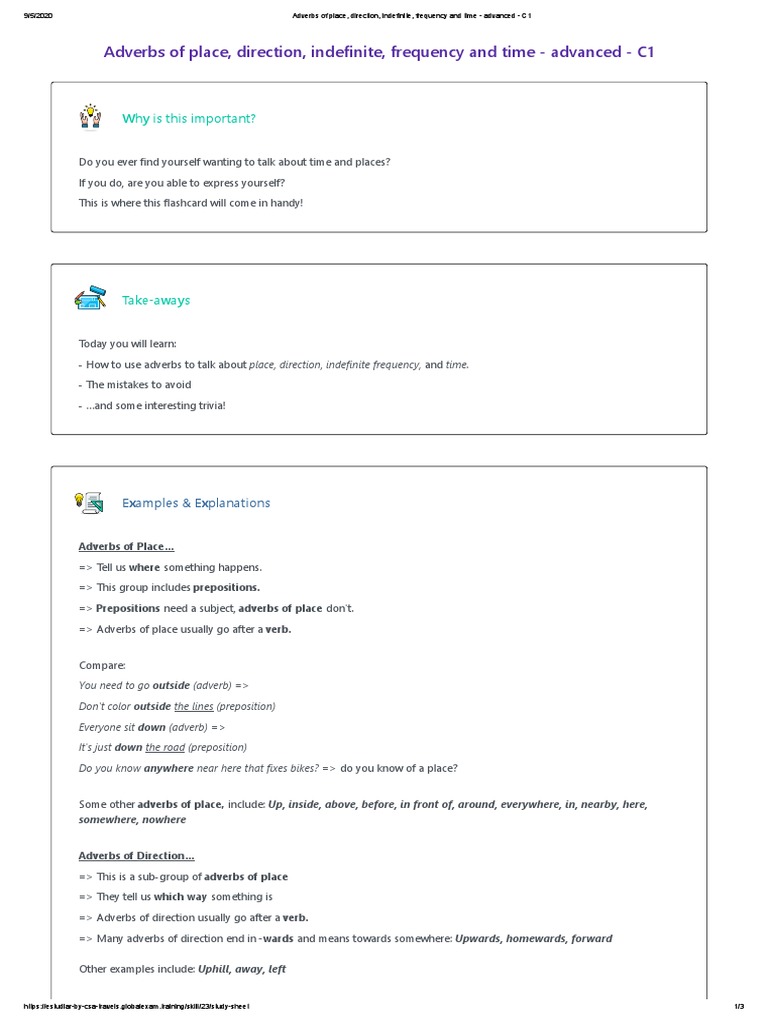 Advanced C1 Adverbs: Place & Time | PDF | Adverb | English Language