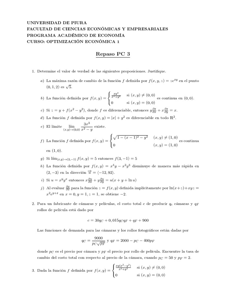 Repaso PC3 Opti 1 | PDF | Derivado | Física teórica