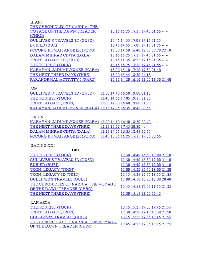 Movie Showtimes and Schedule | PDF