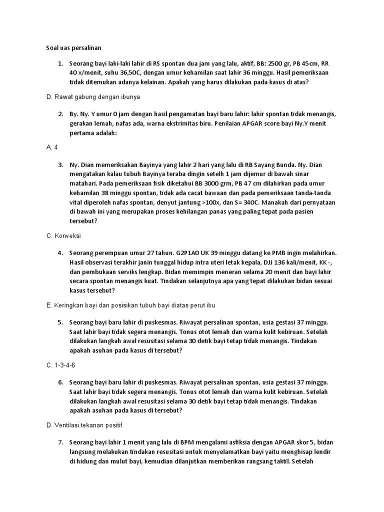 Soal Uas Persalinan SWD | PDF