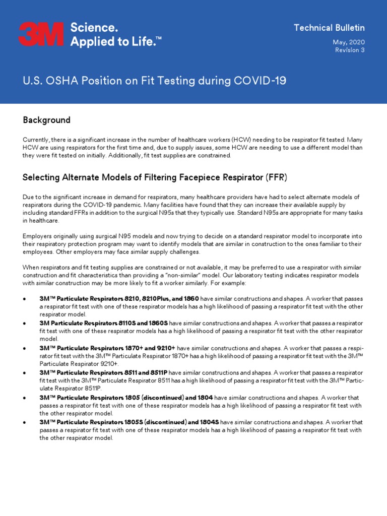 U.S. OSHA Position On Fit Testing During COVID-19: Background | PDF ...