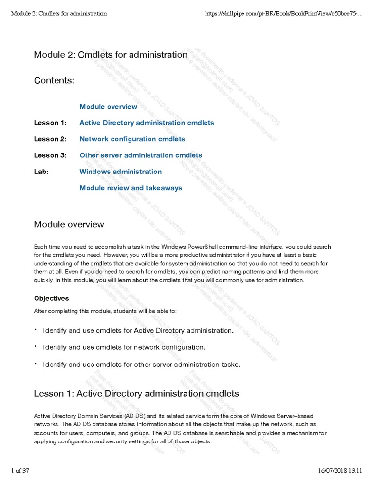 Module 2 Cmdlets For Administration | PDF | Ip Address | Active Directory