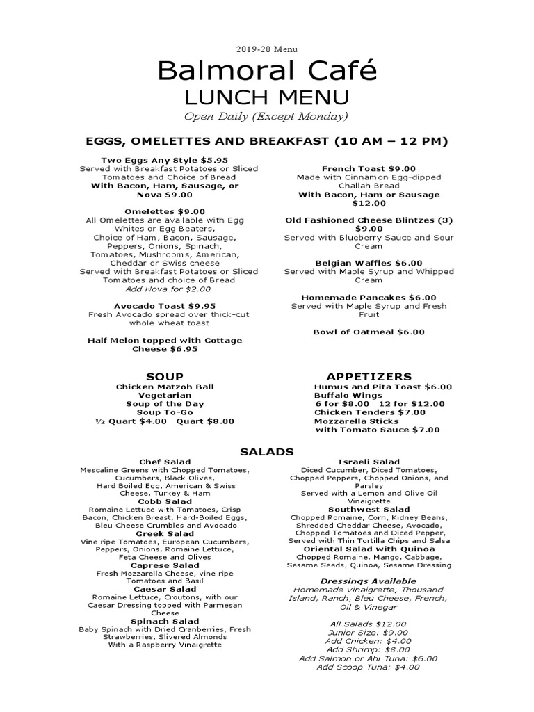 Menu Lunch Balmoral 2019-20 Legal | PDF | Salad | Hamburgers