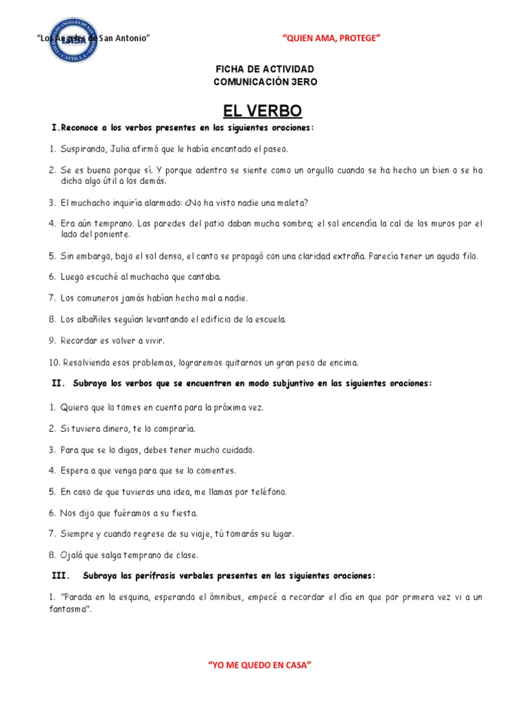 Ejercicios de Verbos para 3ero | PDF | Tipología Lingüística | Gramática