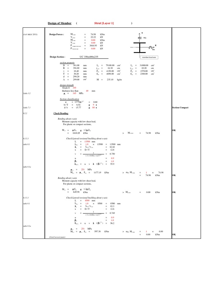 Design of Member : Strut (Layer 1) | PDF | Buckling | Bending