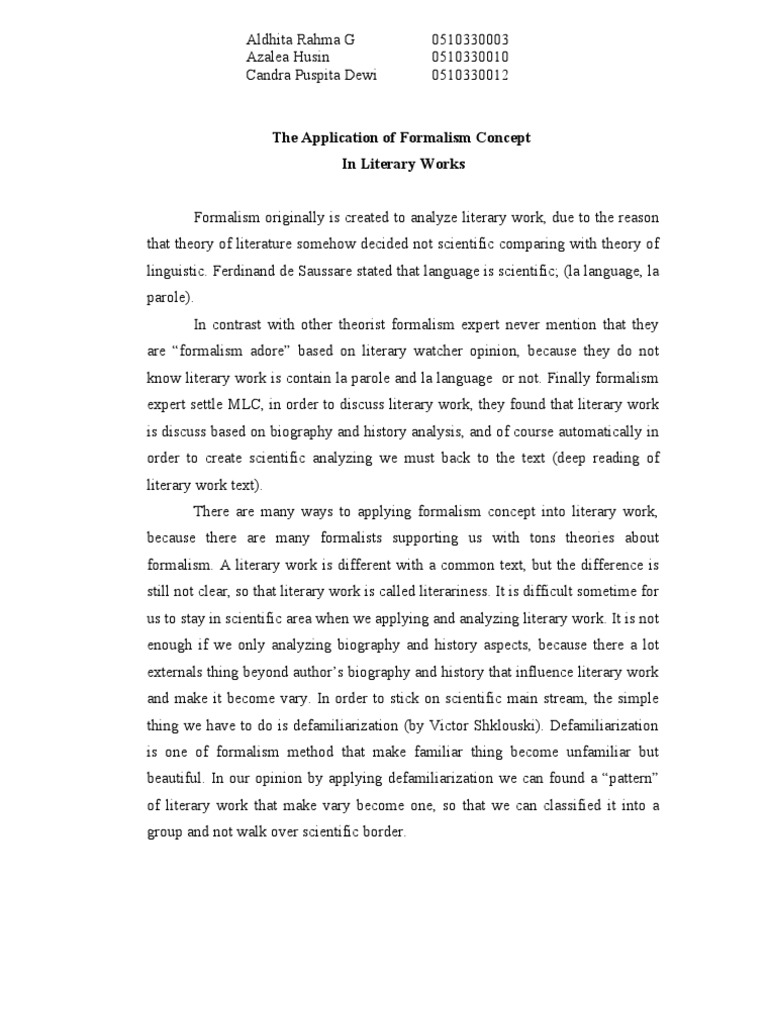 Formalism in Literary Analysis | PDF