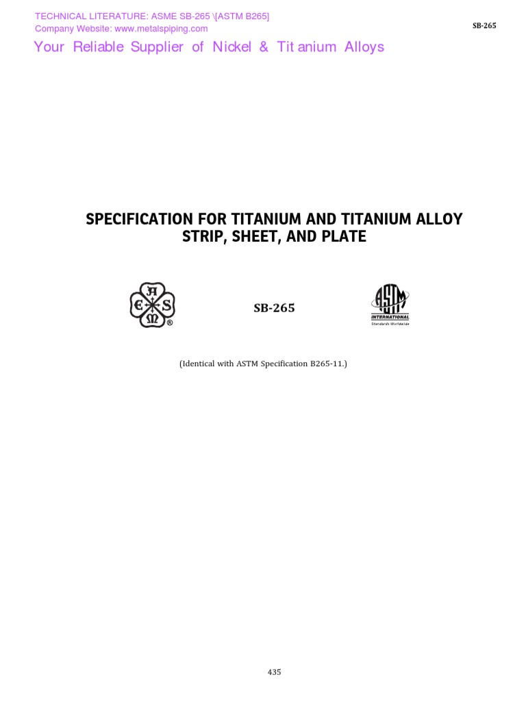 Astm B265 | PDF | Titanium | Alloy