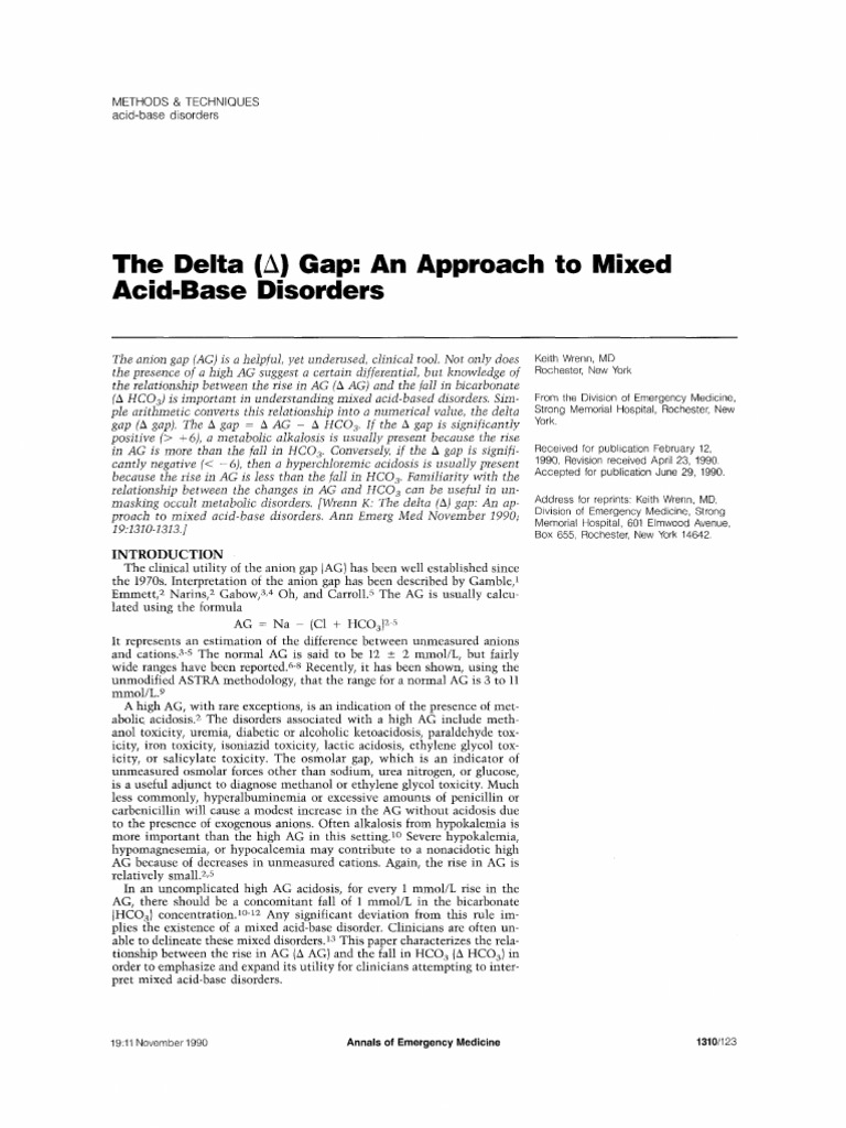 Delta Gap in Mixed Acid-Base Disorders | PDF | Human Diseases And ...