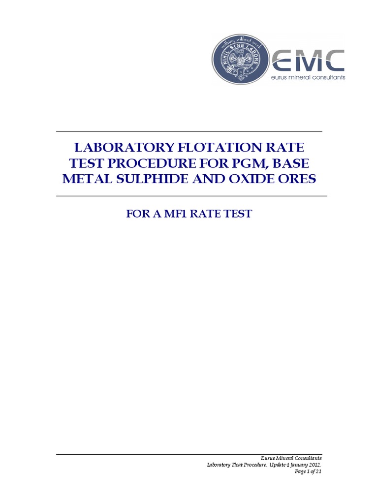 Laboratory Flotation Rate Test Procedure For PGM, Base Metal Sulphide ...
