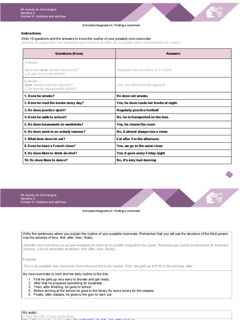 Roommate Routine Questionnaire Guide | PDF