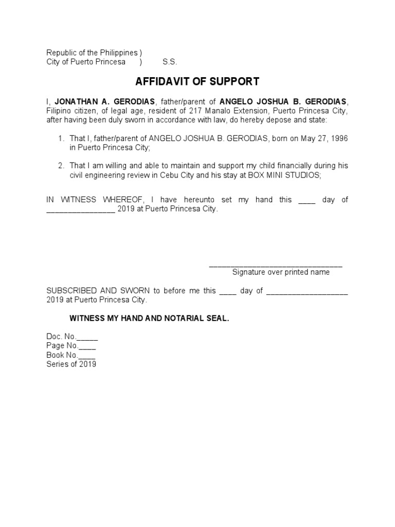 Affidavit of Support: Witness My Hand and Notarial Seal | PDF