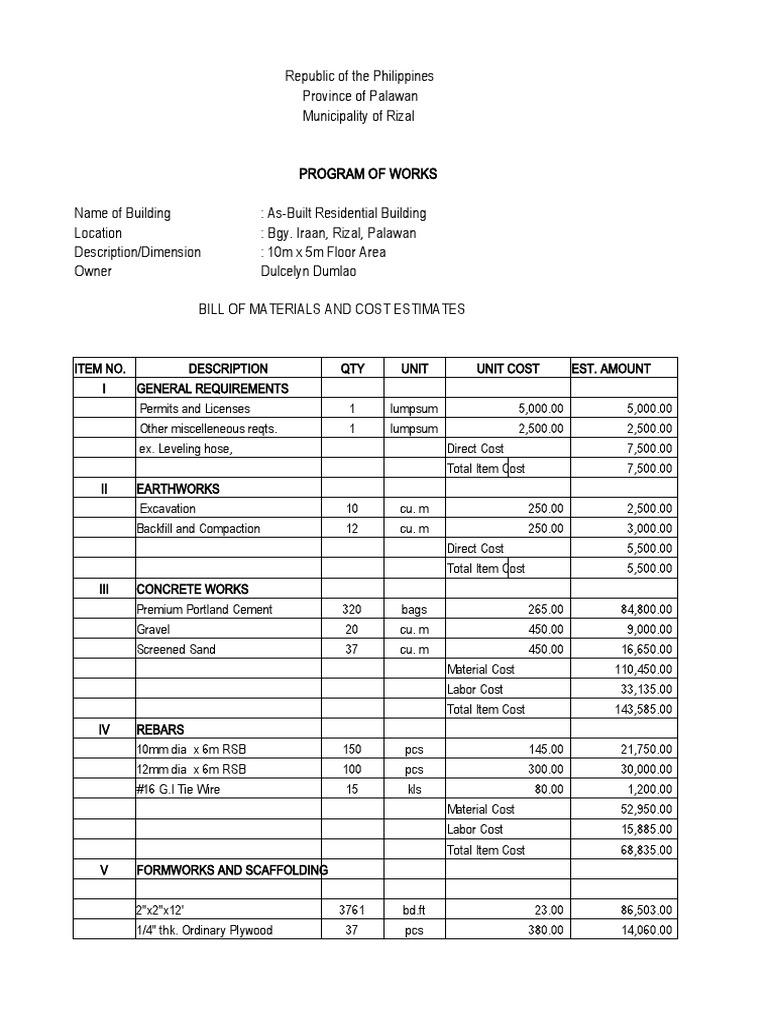 Bill of Quantities Template | PDF | Paint | Building