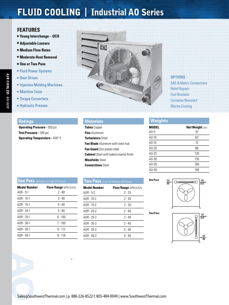Industrial Fluid Cooling Unit Specifications and Features Sheet for the ...