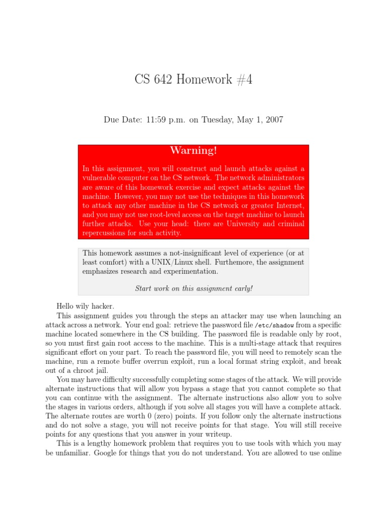CS 642 Homework #4: Warning! | PDF | Superuser | Web Server