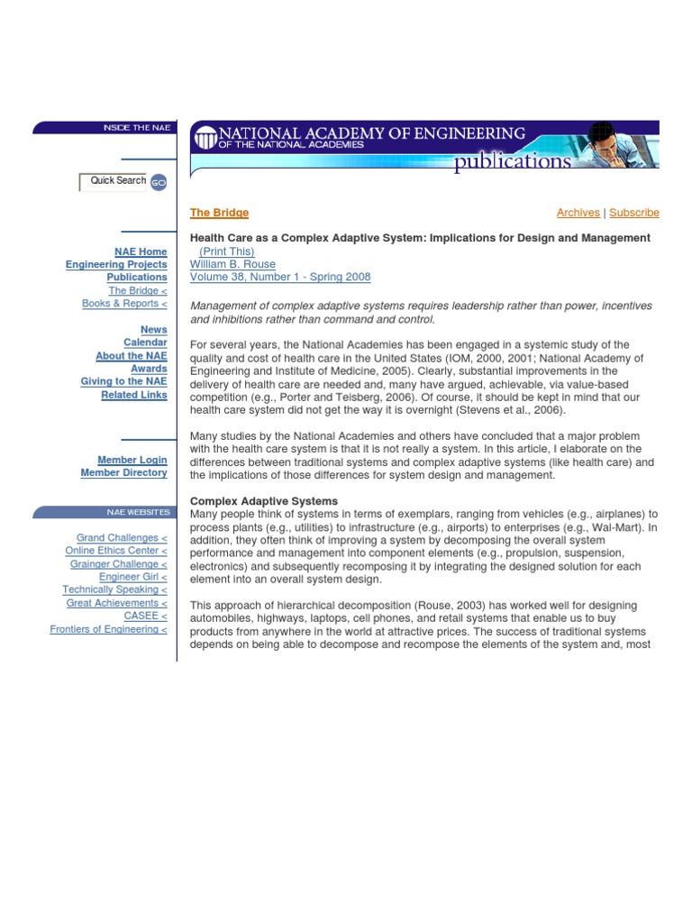 Health Care As A Complex Adaptive System | PDF | System | Incentive