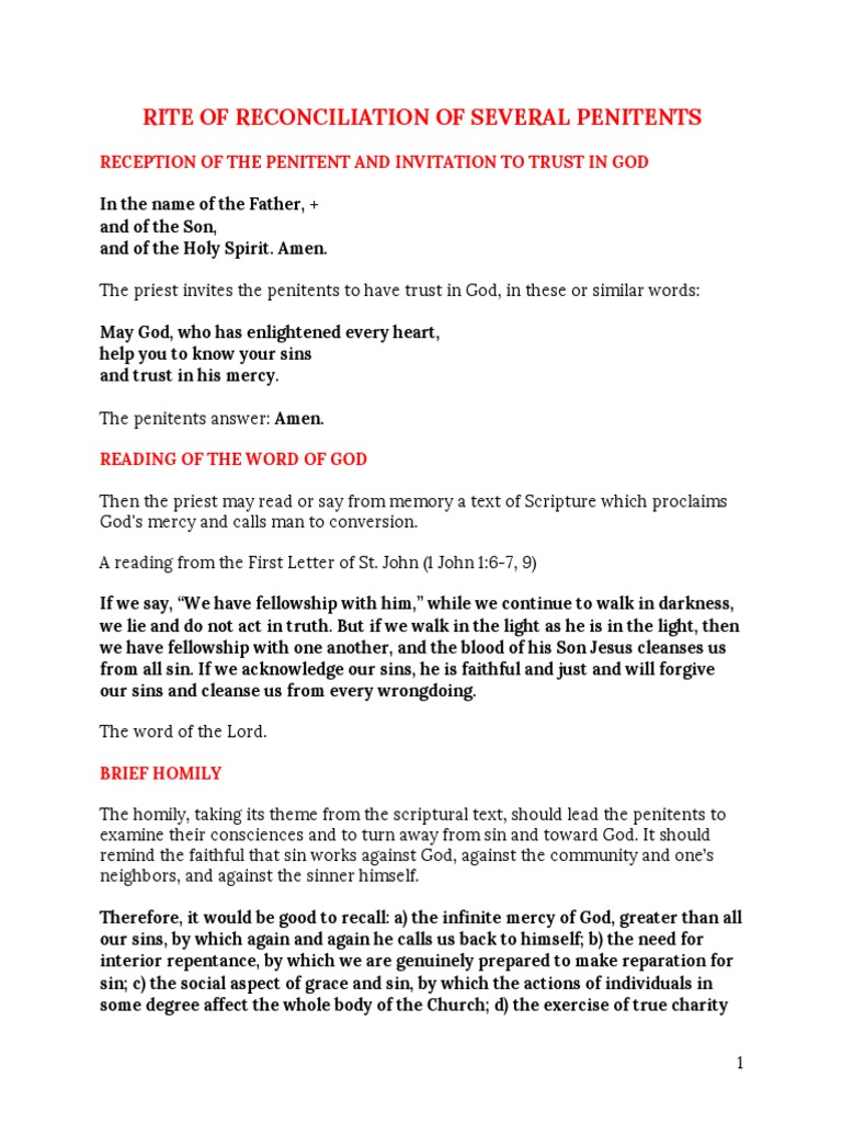 Rite of Reconciliation of Several Penitents | Download Free PDF ...