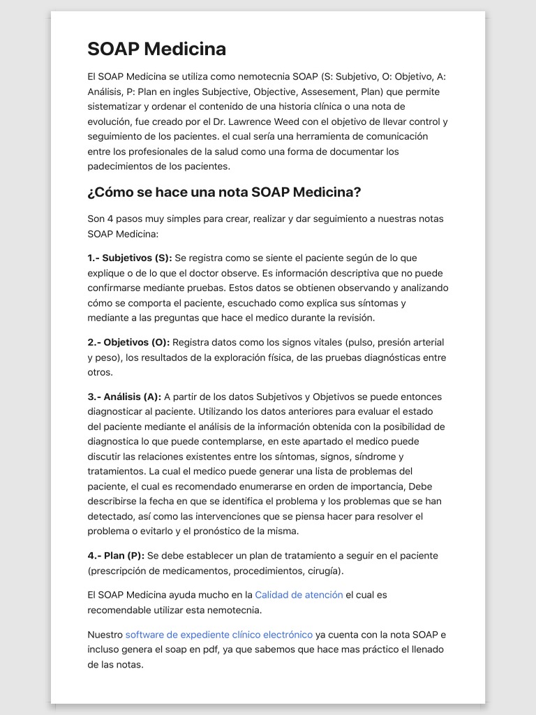 Guía Completa de Notas SOAP Medicina | PDF