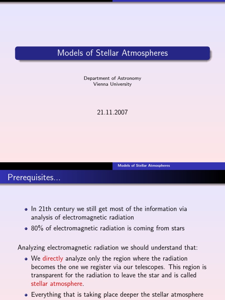 Models of Stellar Atmospheres: Department of Astronomy Vienna ...