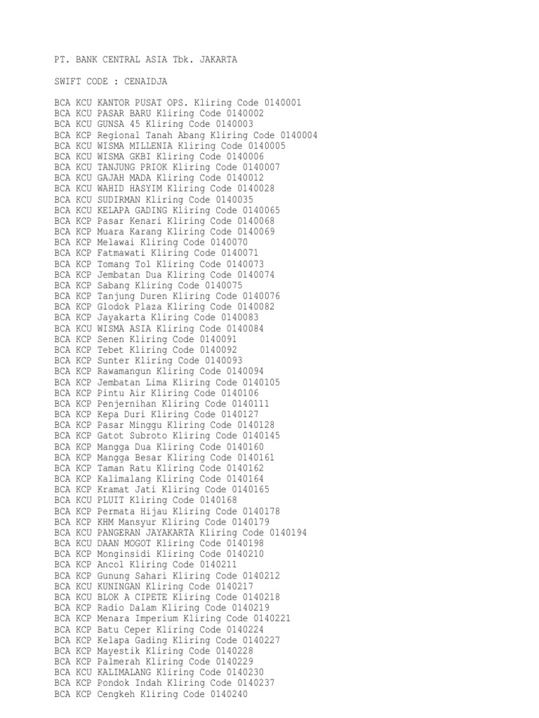 BCA Bank Code | PDF