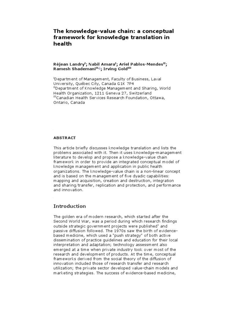 The Knowledge Value Chain | PDF | Evidence Based Medicine | Tacit Knowledge