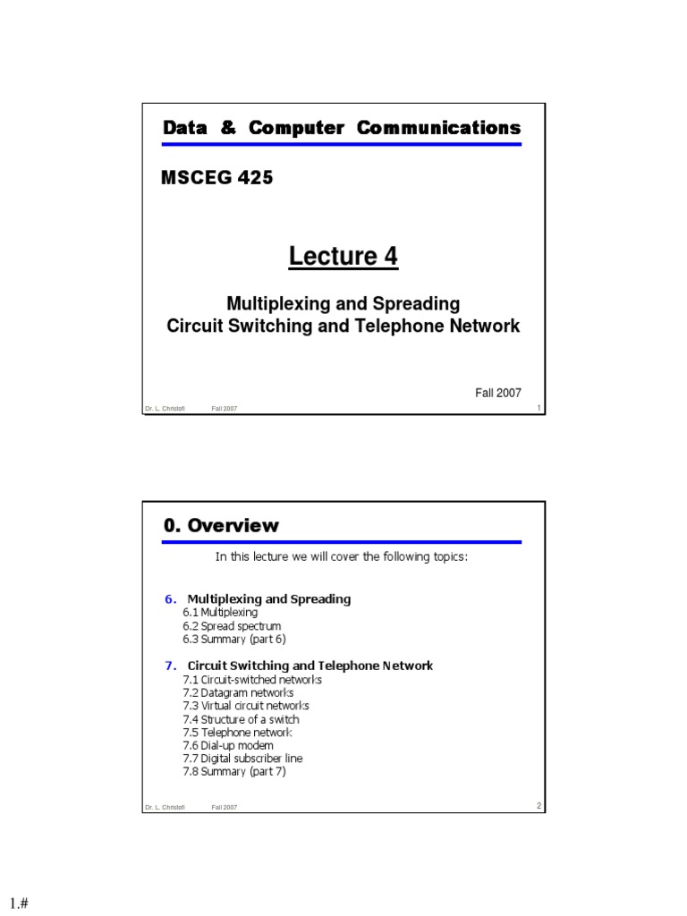 Multiplexing Techniques and Circuit Switching Fundamentals | PDF | Multiplexing | Digital ...
