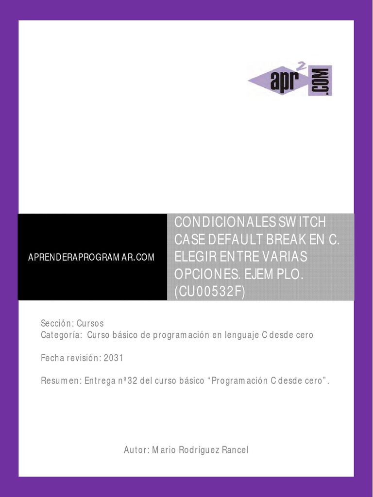Caso Switch Case Default Break en Programacion C Ejemplos | PDF ...