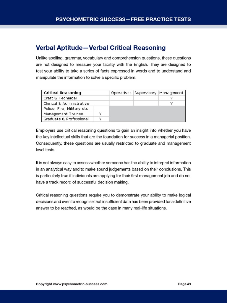 Verbal Aptitude - Verbal Critical Reasoning - Questions | PDF ...