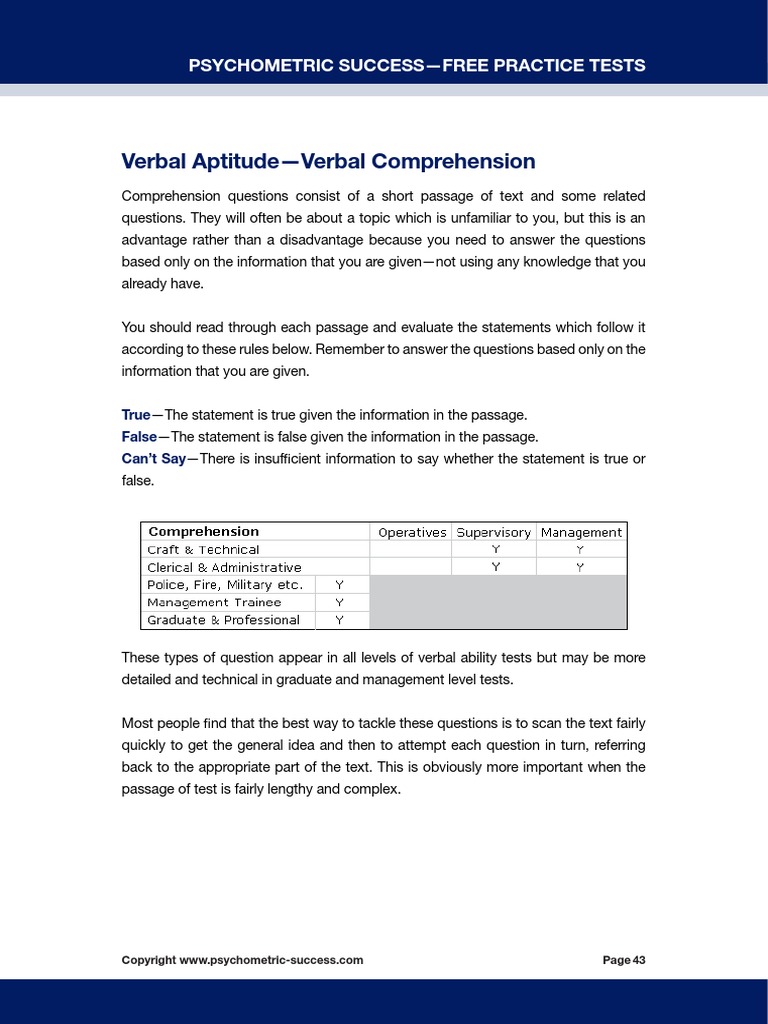 Verbal Aptitude - Verbal Comprehension - Questions | PDF | Power Of ...