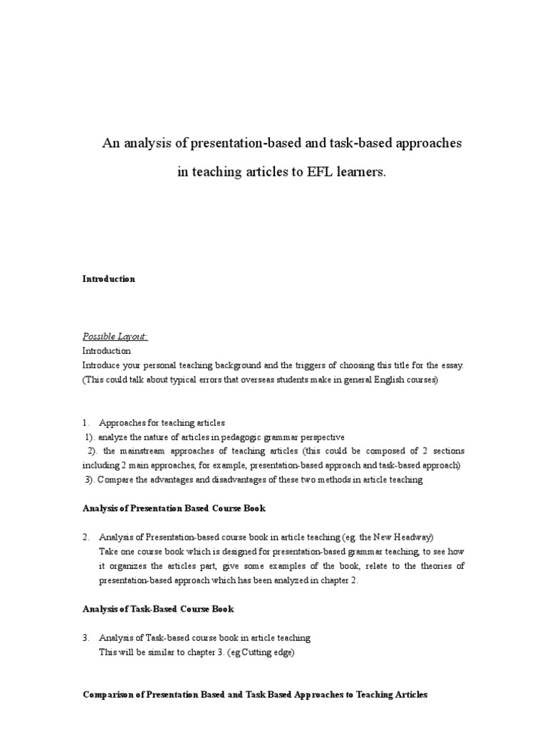 An Analysis of Presentation-Based and Task-Based Approaches in Teaching Articles To EFL Learners ...