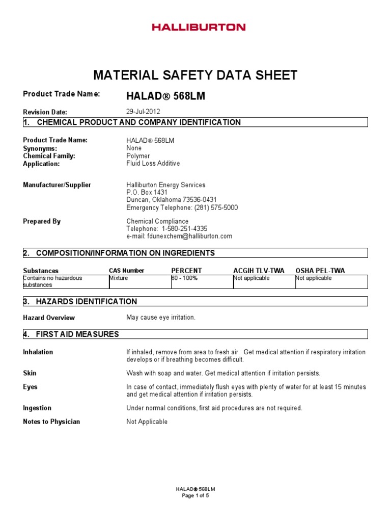 Material Safety Data Sheet: Halad | PDF | Toxicity | Dangerous Goods