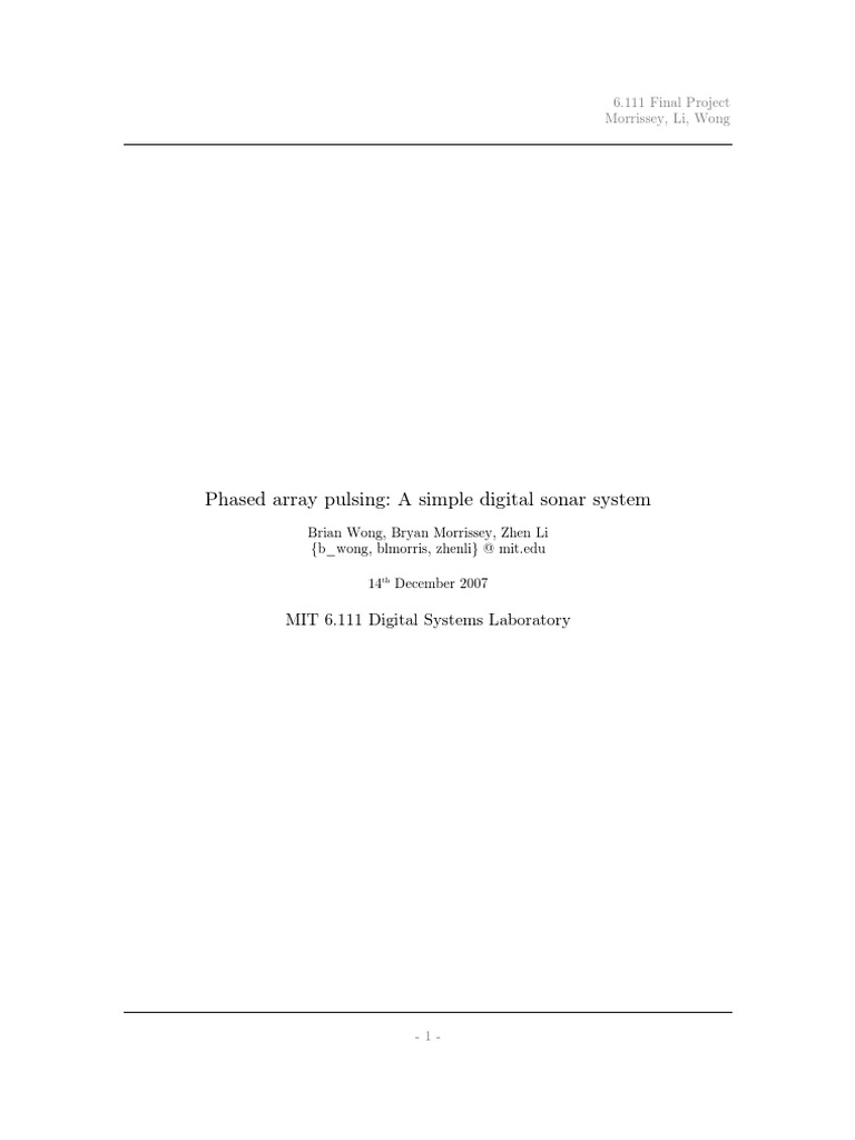 Phased Array Pulsing: A Simple Digital Sonar System: MIT 6.111 Digital ...