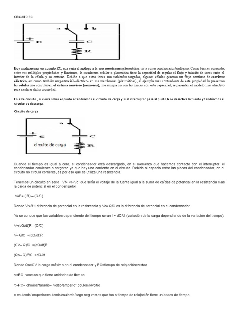 Circuito RC | PDF | Potencial de acción | Condensador