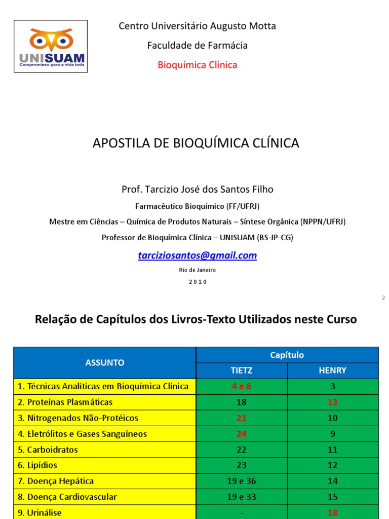 Apostila Bioquímica Clínica - Prof Tarcizio | PDF | Espectrofotometria ...