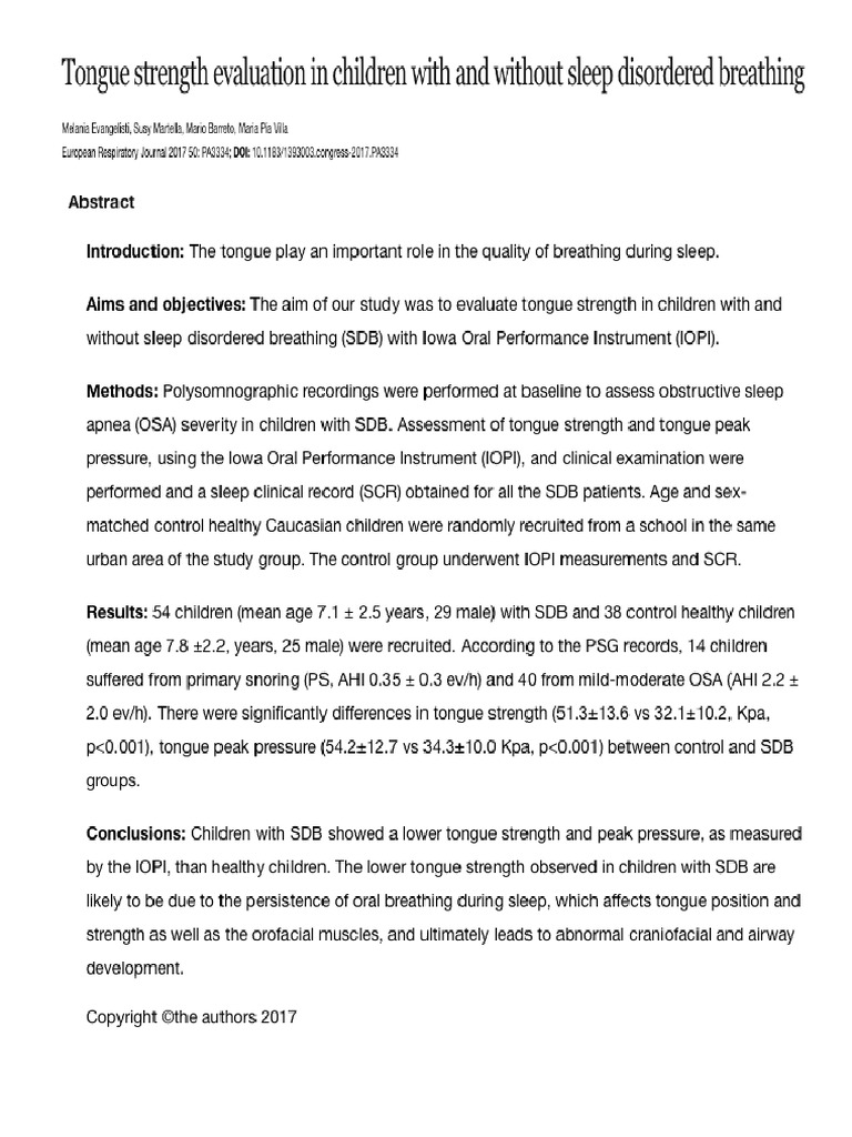 JOURNAL IOPI Tongue Strength in Children With and Without SDB | PDF
