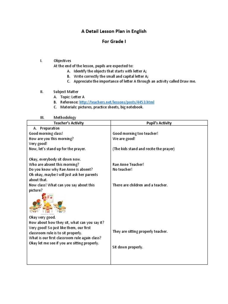 Lesson Plan WRITING-GRADE 1 | PDF | Lesson Plan | Teachers