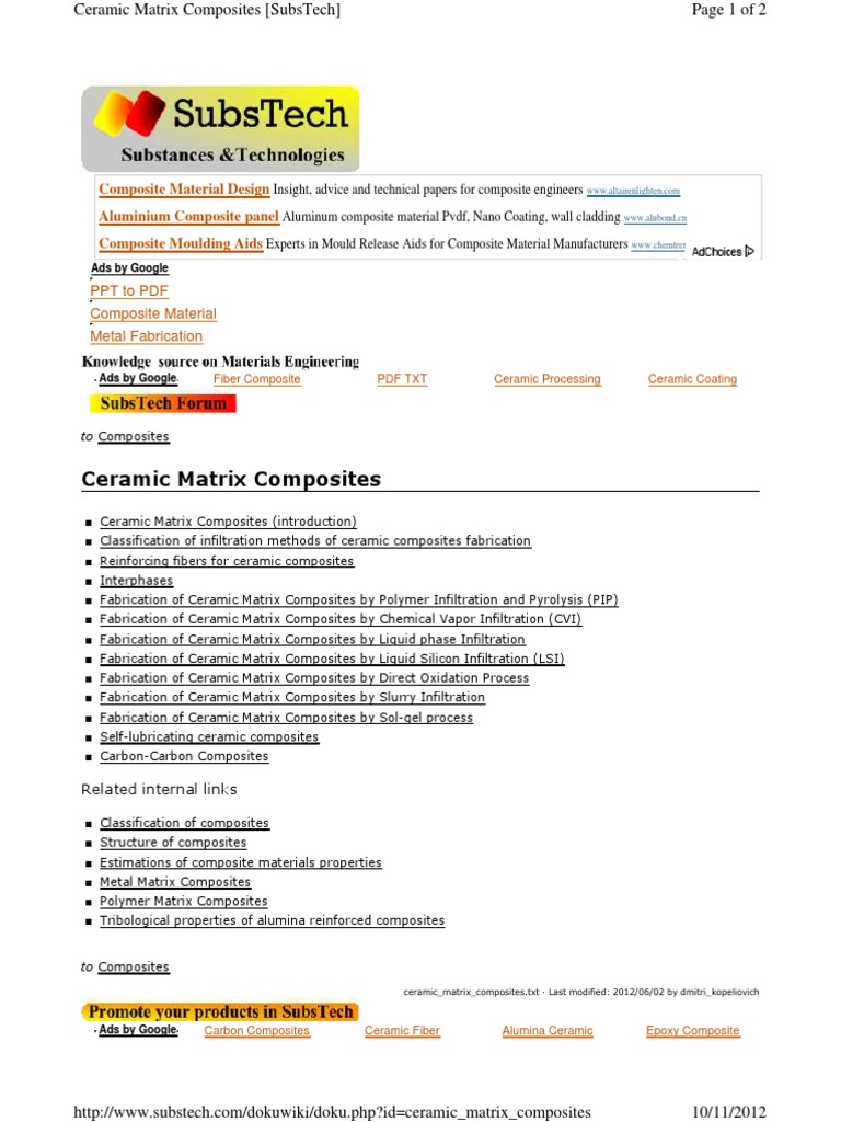 An Overview of Ceramic Matrix Composite Fabrication Methods and ...